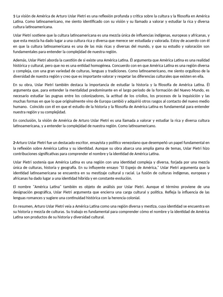 Ensayo Primera Persona Vision de America | PDF