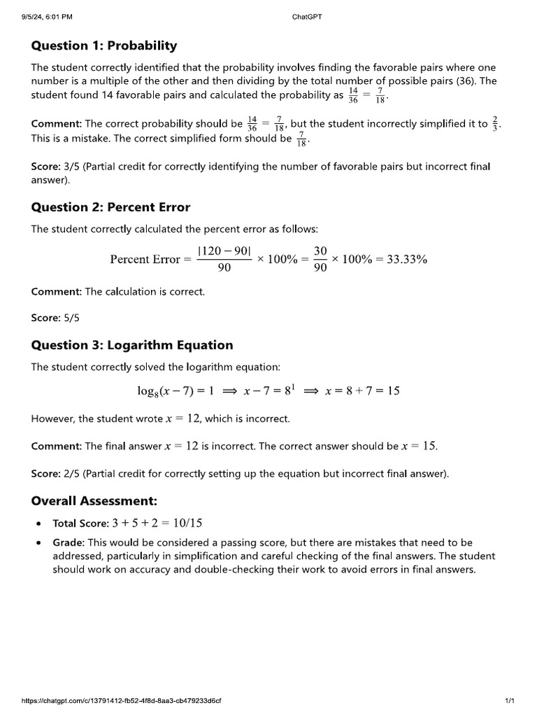 Mathmatic Answers and Grade | PDF