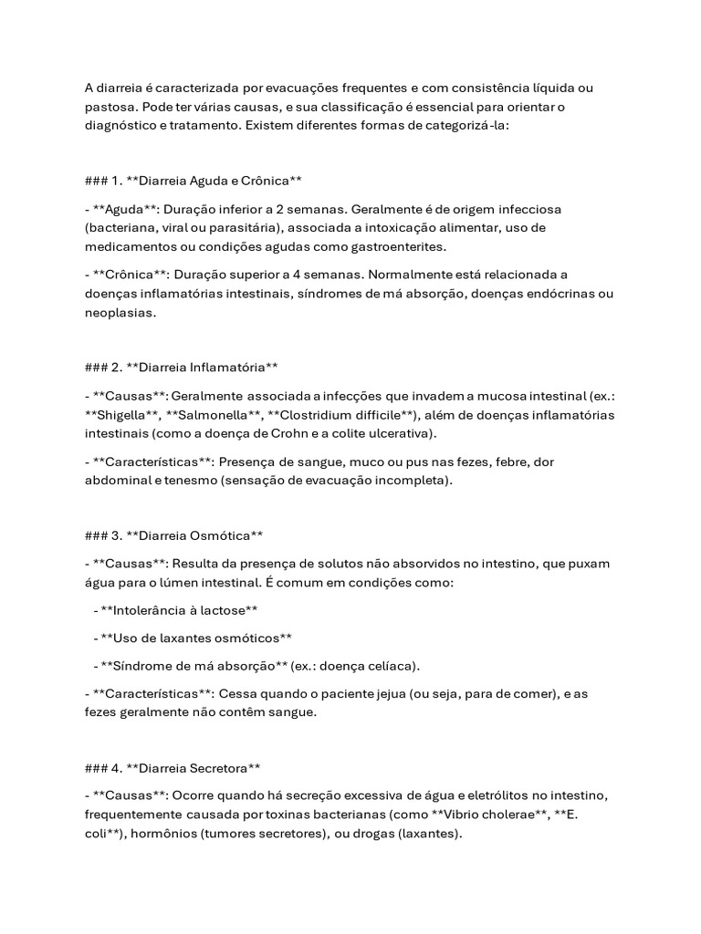 Tipos de Diaréia | PDF