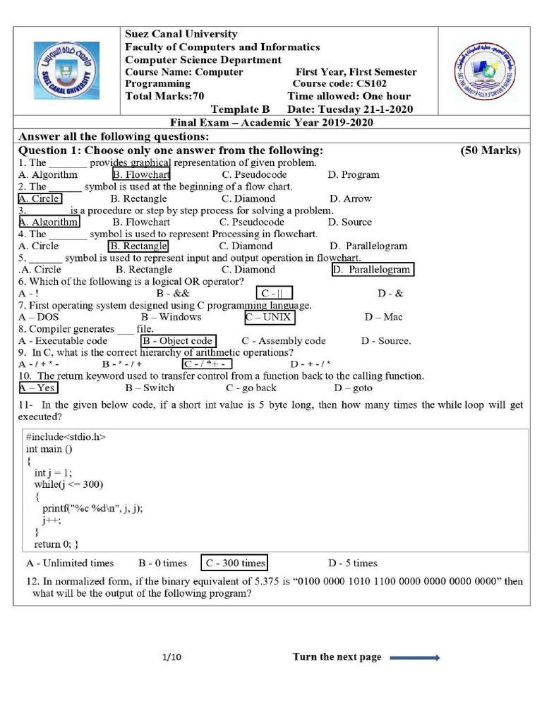 C - Programming - Test - 2020 - Answer | PDF