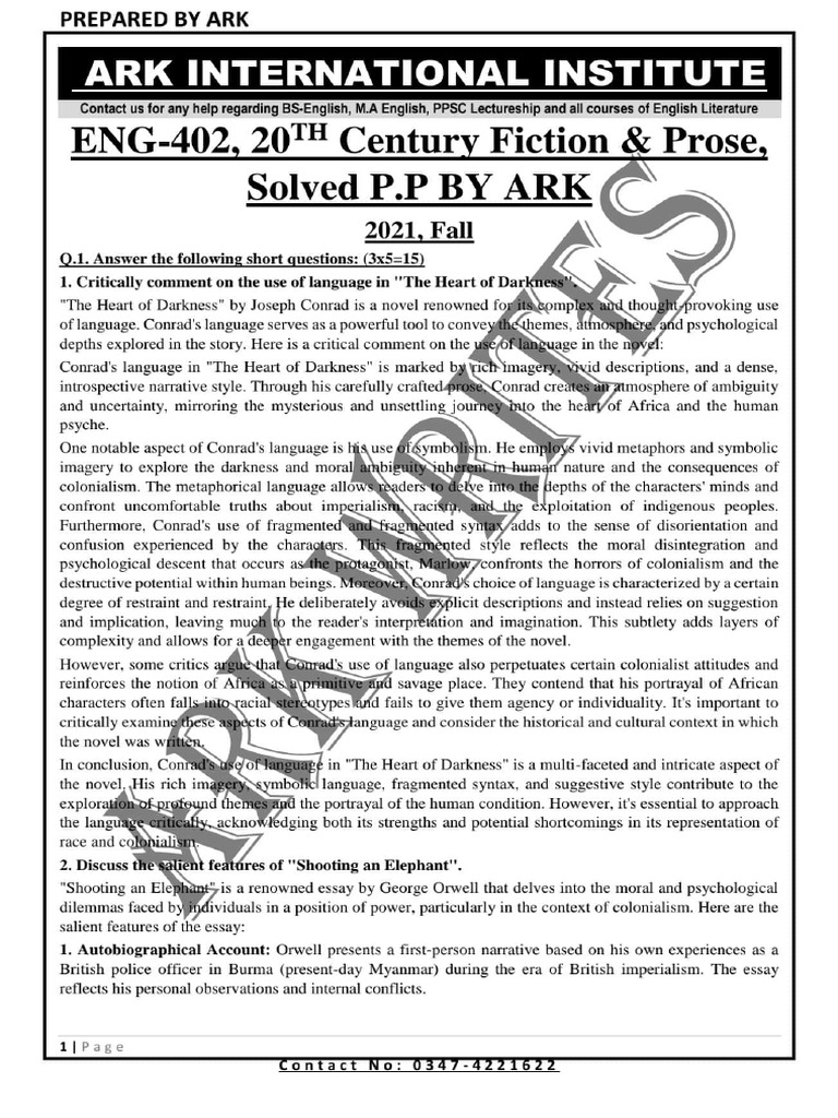 ENG-402, Solved Past Papers by ARK | PDF