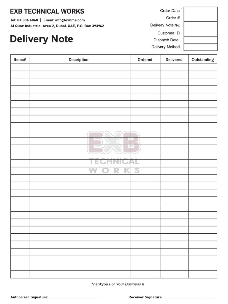 EXB Delivery Note | PDF
