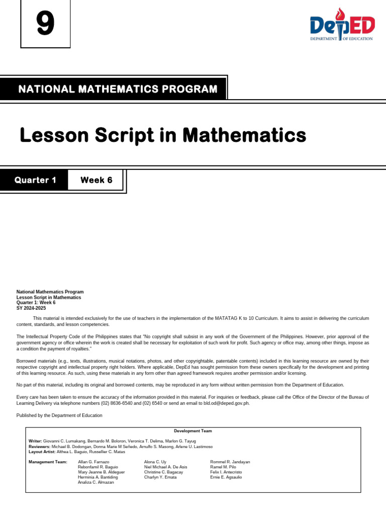 Lesson Script in Mathematics | PDF