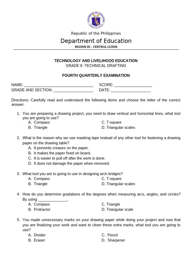TLE-8-EXPLORATORY-REGIONAL-ASSESSMENT-TECHNICAL-DRAFTING | PDF