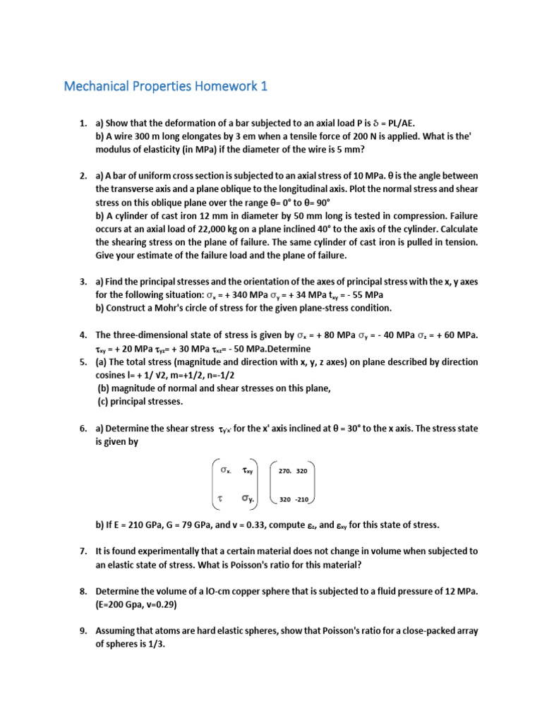 Mechanical Properties Homework 1 | PDF