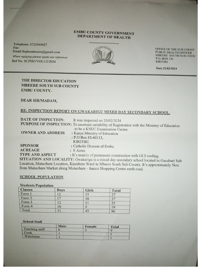 Inspection Report of Gwakarigu Day Secondary School | PDF