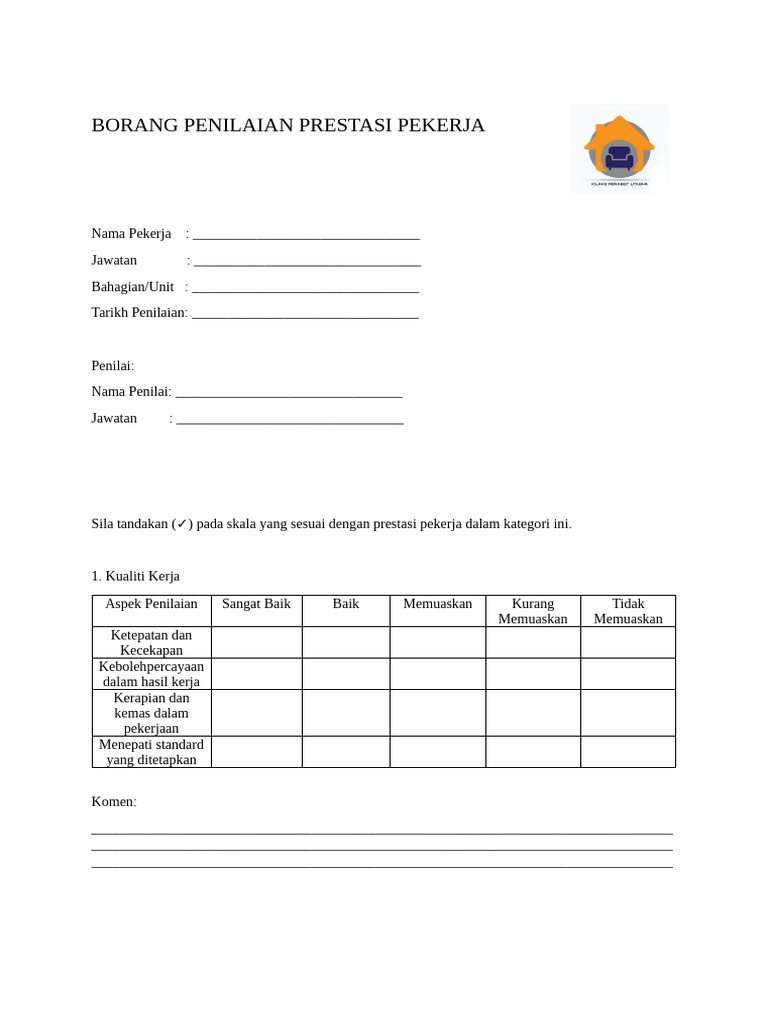 Borang Penilaian Prestasi Pekerja Ori | PDF