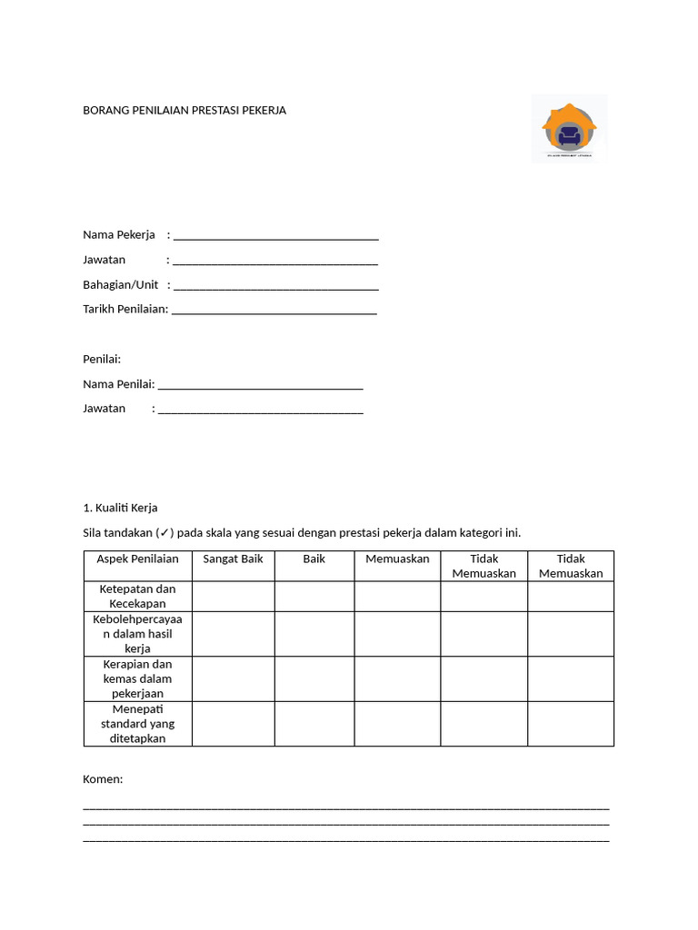 Borang Penilaian Prestasi Pekerja | PDF