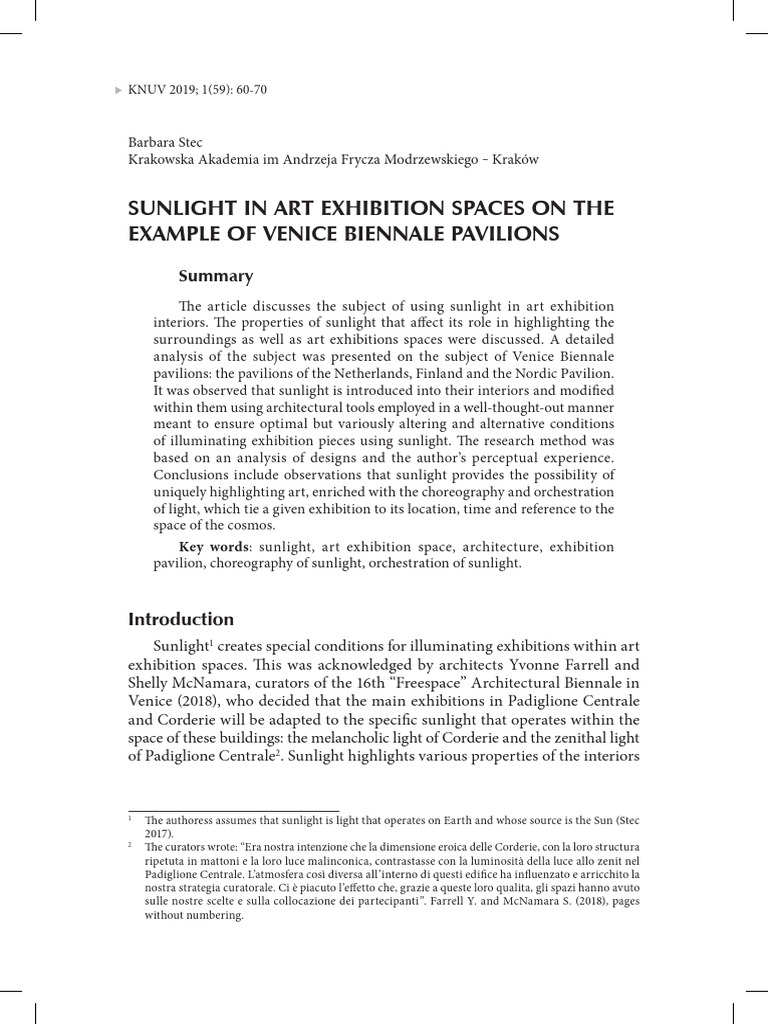 Sunlight in Art Exhibition Spaces o | PDF