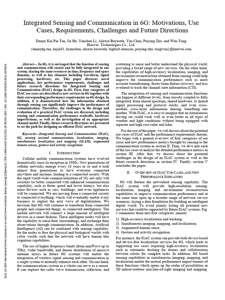 Integrated Sensing And Communication In 6g Motivations Use Cases Requirements Challenges And