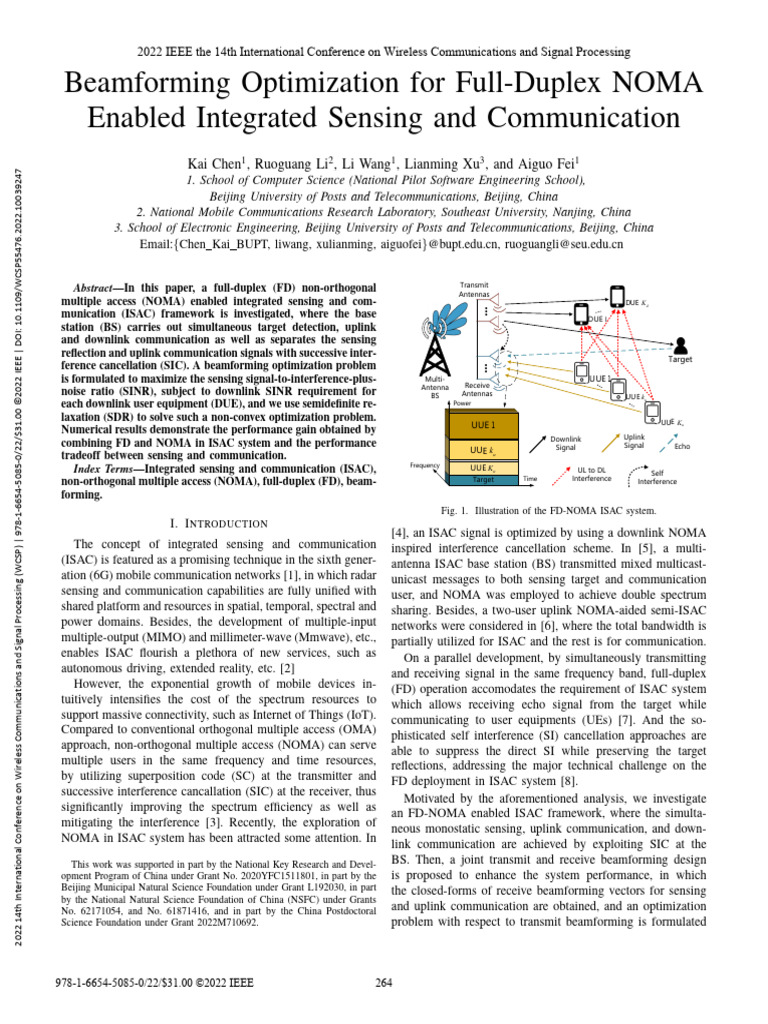 Beamforming Optimization For Full-Duplex NOMA Enabled Integrated Sensing and Communication | PDF