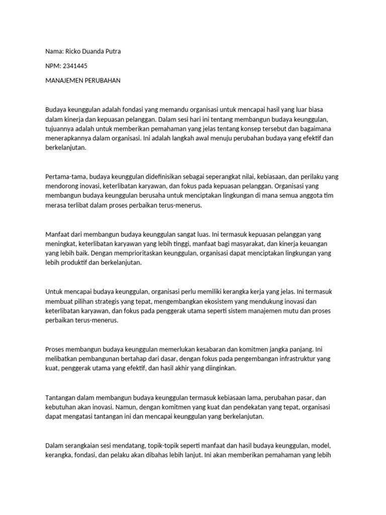 Tugas Meringkas Manajemen Perubahan Ricko Duanda Putra 2341445 | PDF