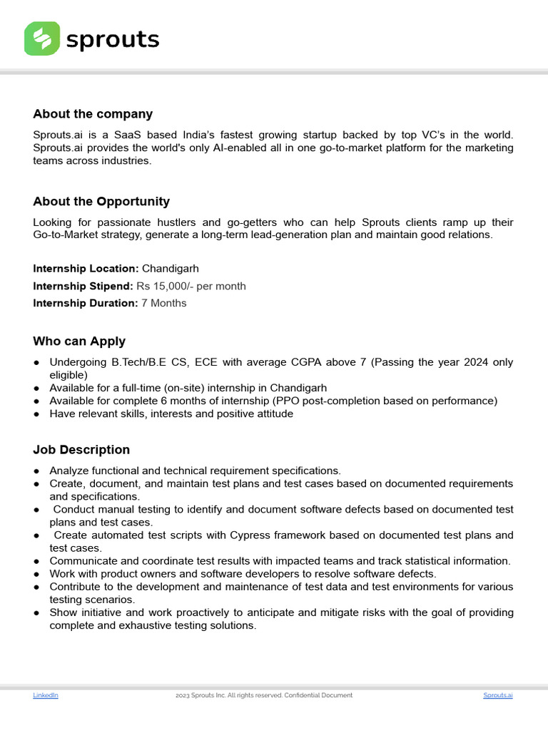 Sprouts Job Description - QA Hiring - Docx-1 | PDF