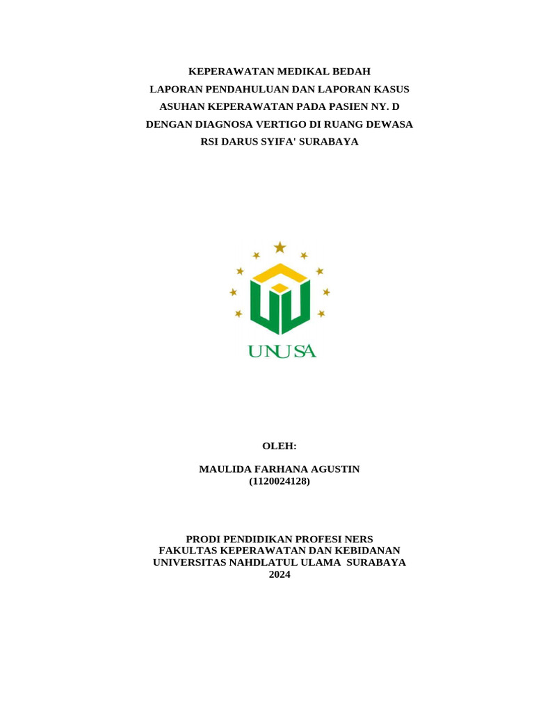 Keperawatan Medikal Bedah LP Vertigo | PDF | Vertigo | Nervous System