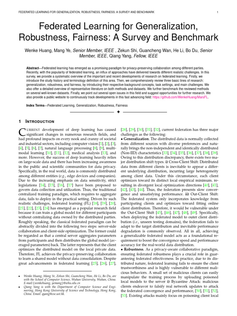 Federated Learning For Generalization, Robustness, Fairness: A Survey and Benchmark | PDF