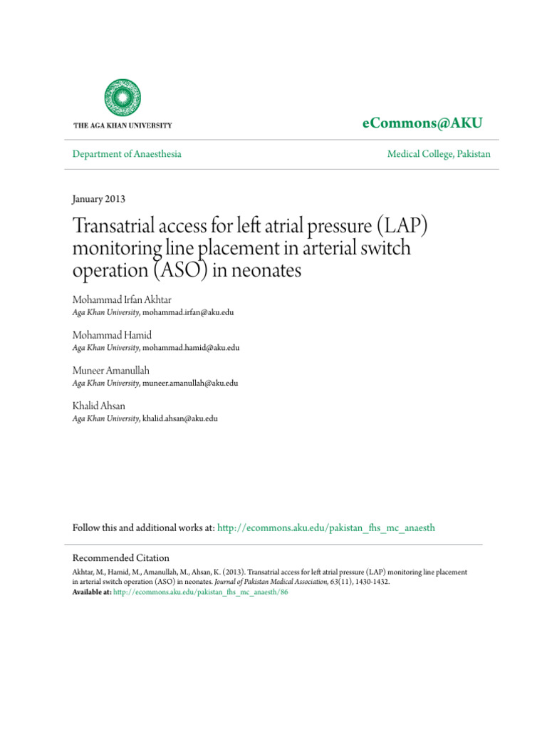 Transatrial Access For Left Atrial Pressure (LAP) Monitoring Line | PDF
