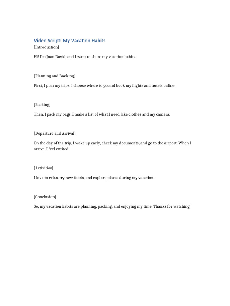 Vacation Habits Script | PDF