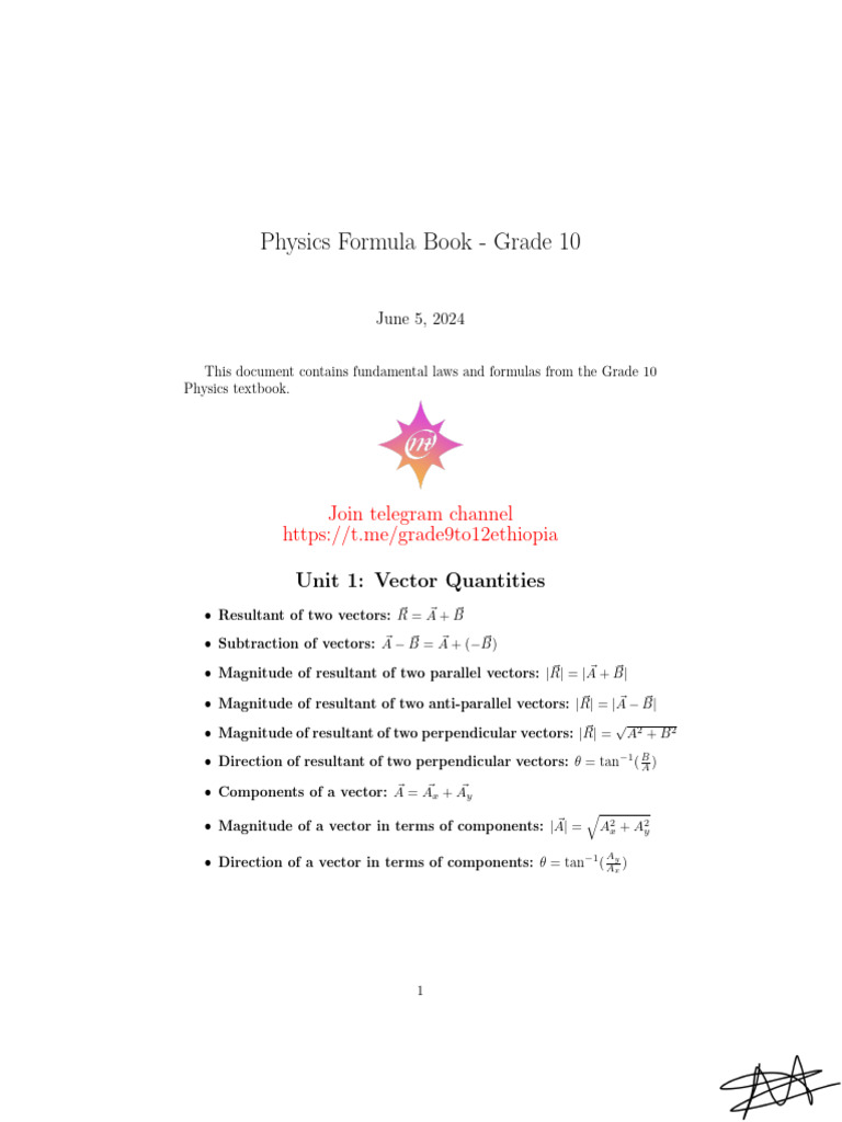 Physics Formula Book g10 | PDF | Acceleration | Euclidean Vector
