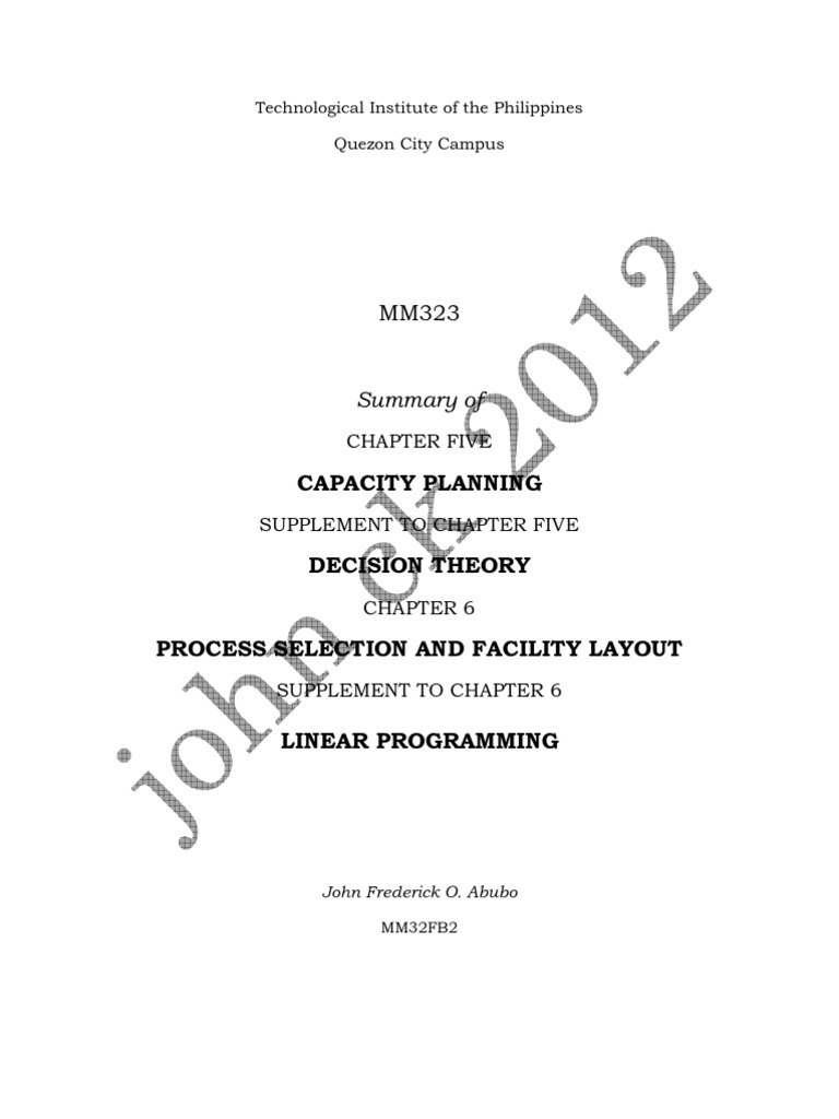 Capacity Planning Decision Theory Process Selection And Facility