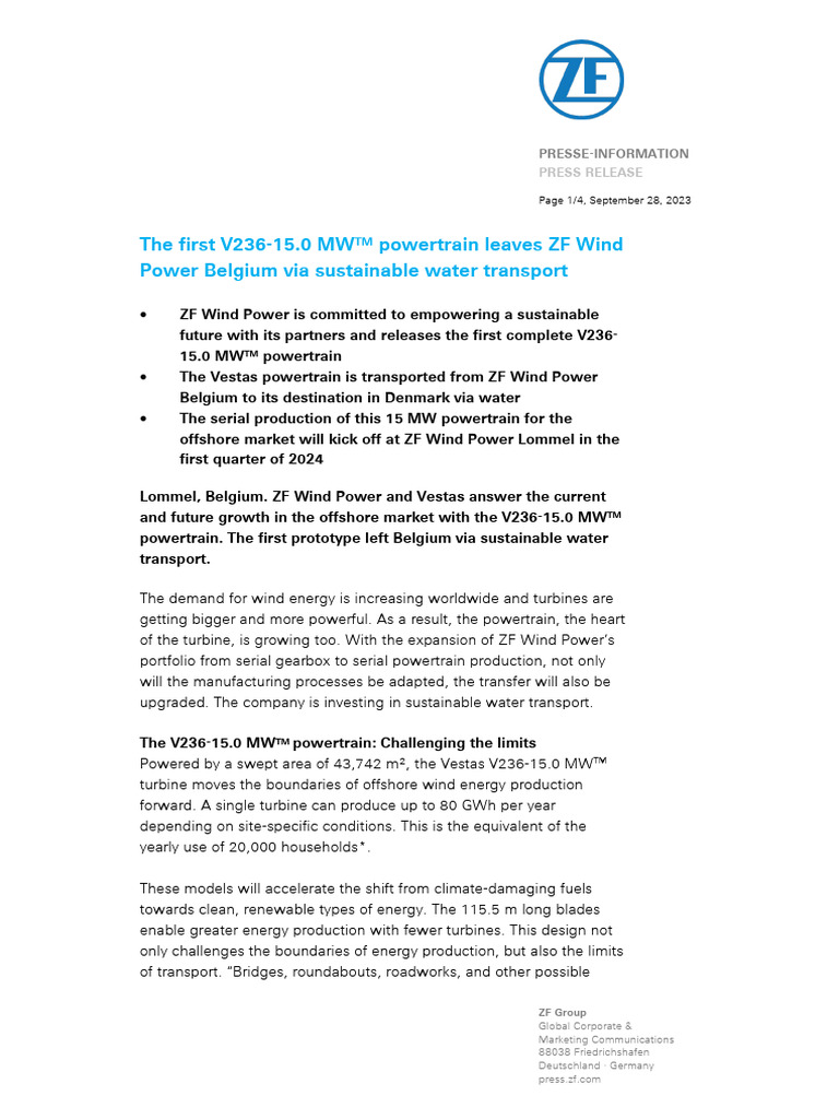 Tx2023!09!28 PI ZF I Wind Powertrain Water Transport ENG | PDF | Wind ...