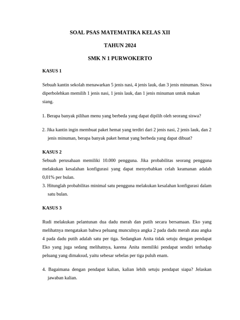 Draft Soal Psas Matematika Kelas Xii | PDF