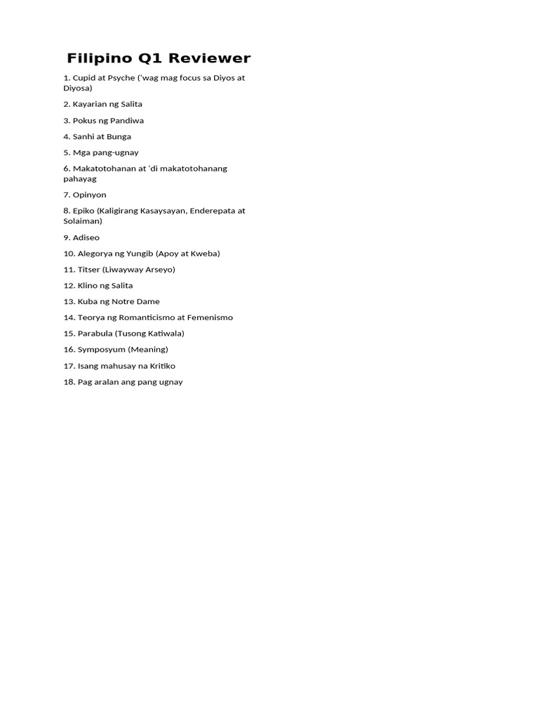 Filipino Q1 Reviewer | PDF