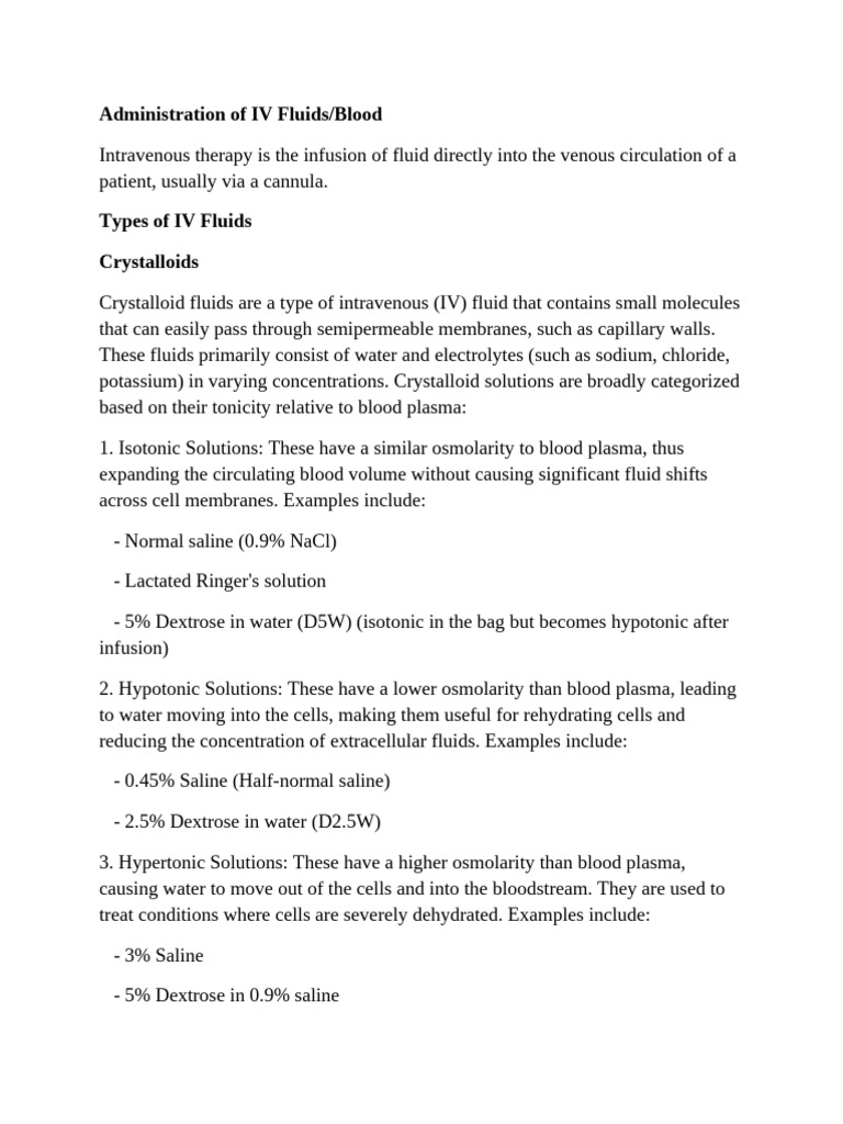 Administration of IV Fluid | PDF