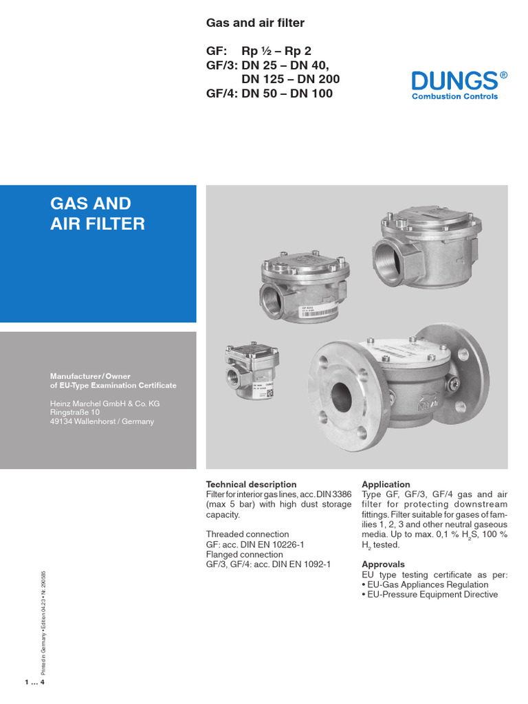 Gas and Air Filter GF: RP - RP 2 GF/3: DN 25 - DN 40, DN 125 - DN 200 GF/4: DN 50 - DN 100 | PDF