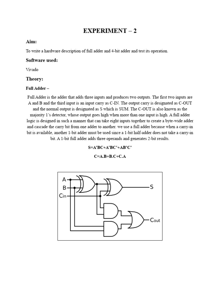 Full Adder and 4 Bit Adder | PDF