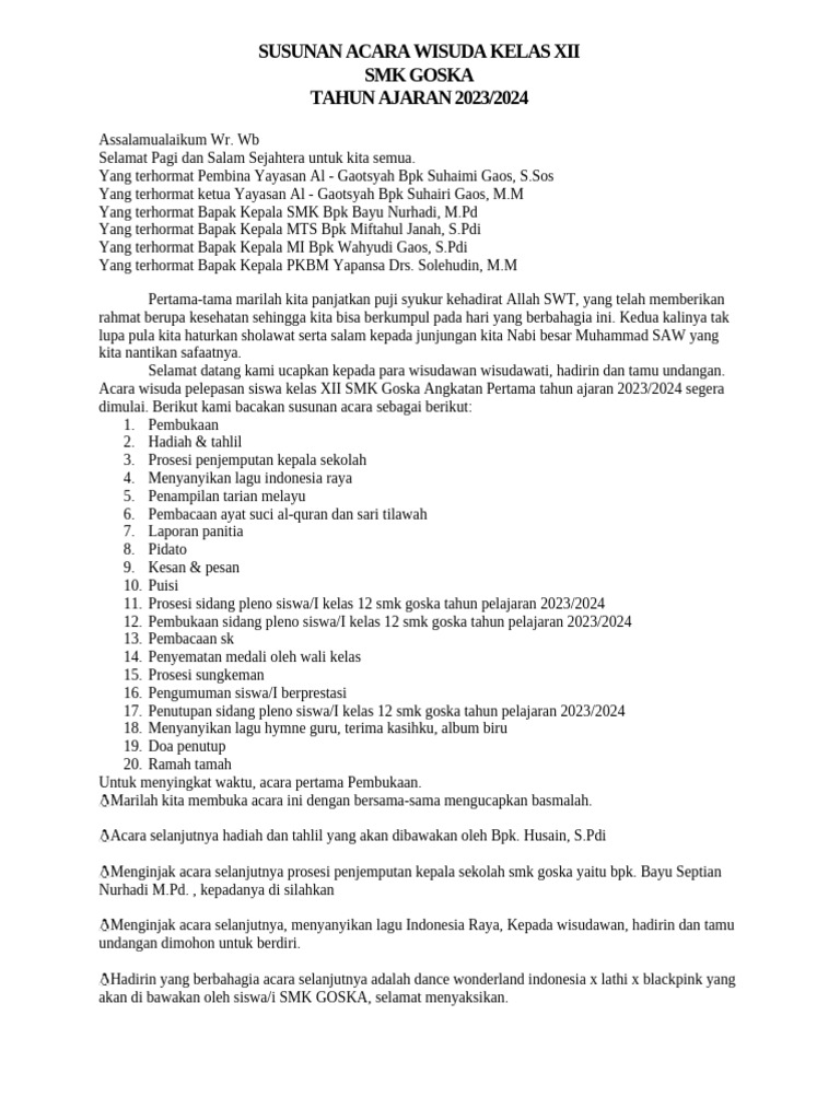 Susunan Acara Wisuda Kelas Xii Rev 1 | PDF