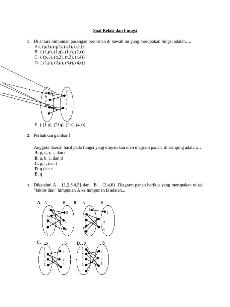 Soal Soal Relasi Dan Fungsi | PDF