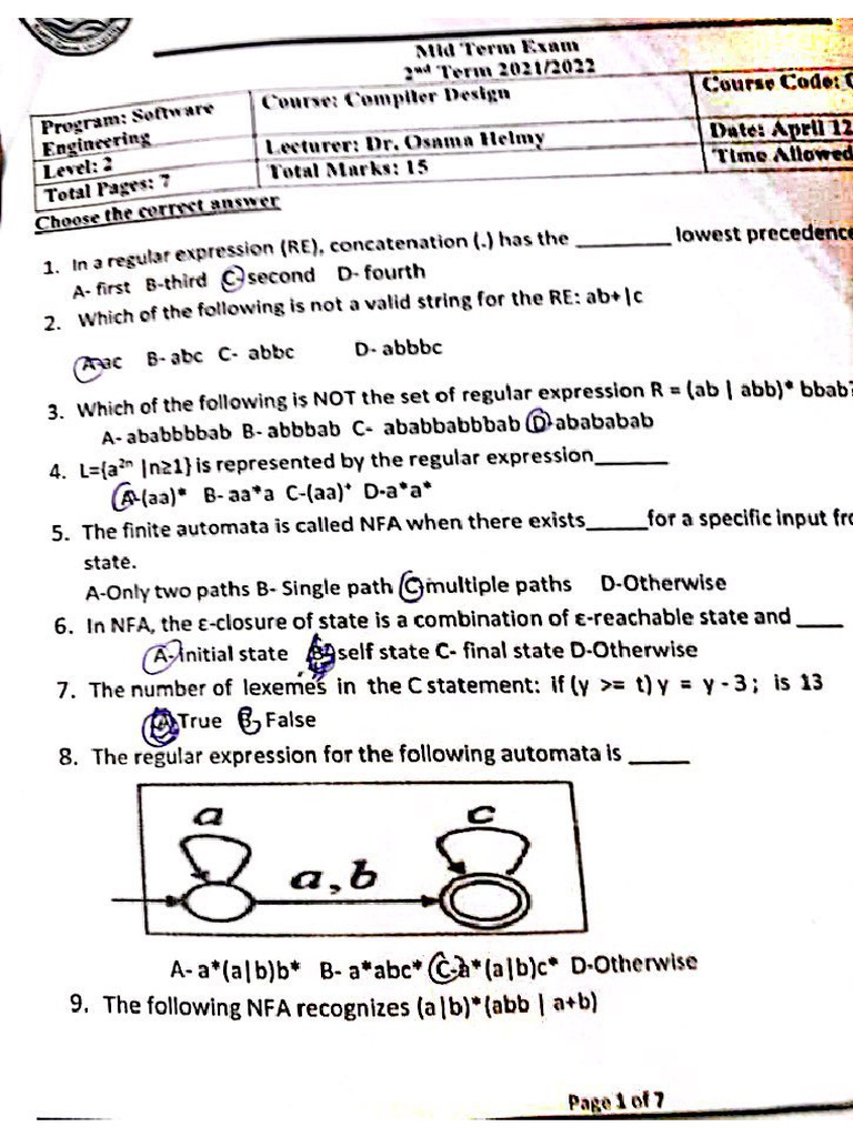 Compiler Midterm 22 | PDF