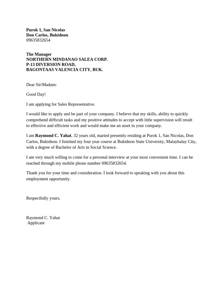 Application Letter Sample | PDF