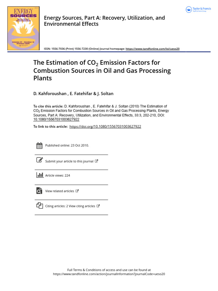 The Estimation of CO2 Emission Factors For Combustion Sources in Oil and Gas Processing Plants | PDF