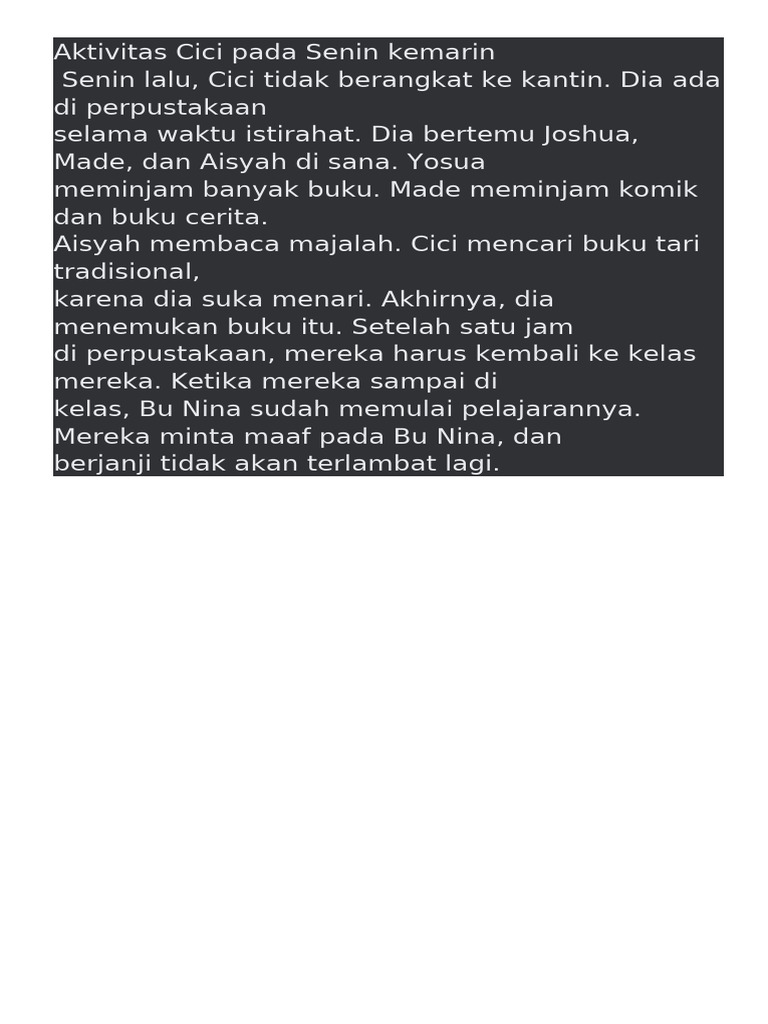 Aktivitas Cici Pada Senin Kemarin | PDF