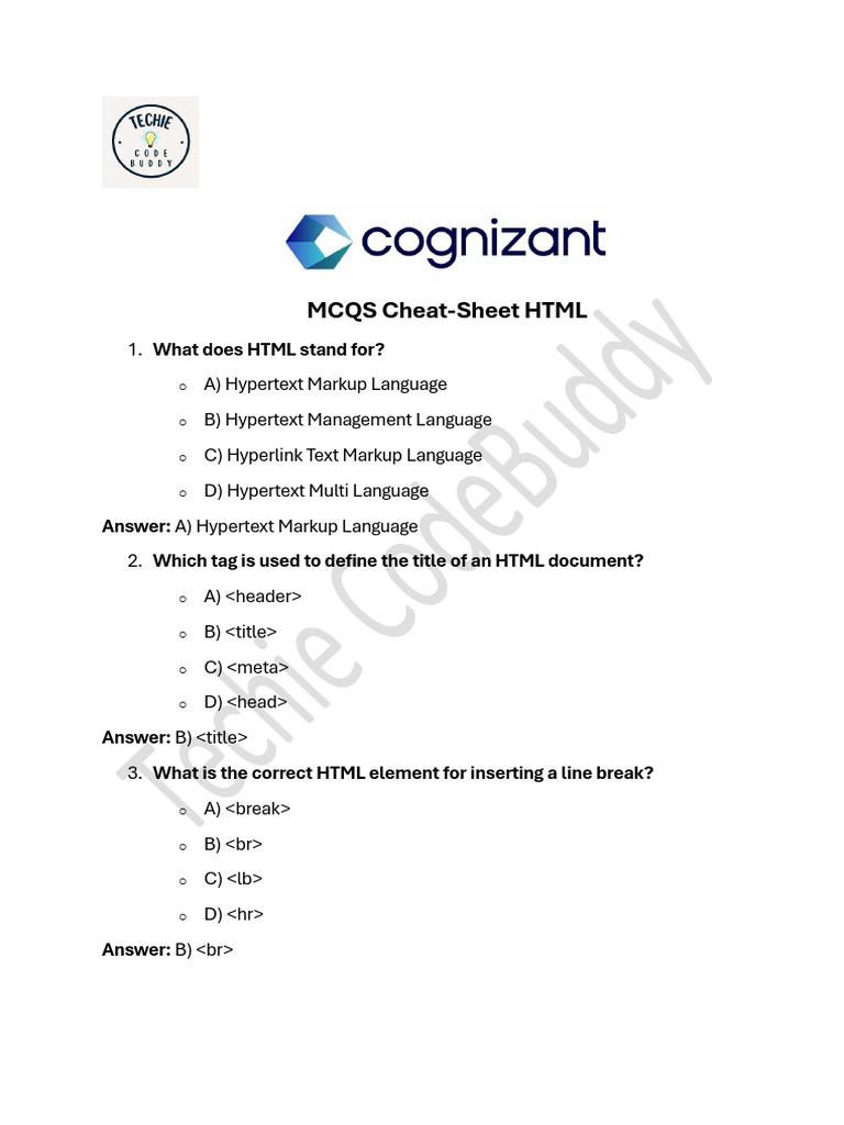 Mcqs Cheat Sheet HTML | PDF