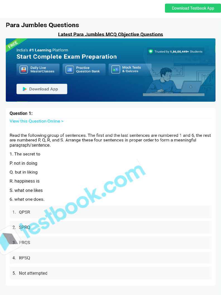 MCQ On para Jumbles 5eea6a0d39140f30f369e397 | PDF