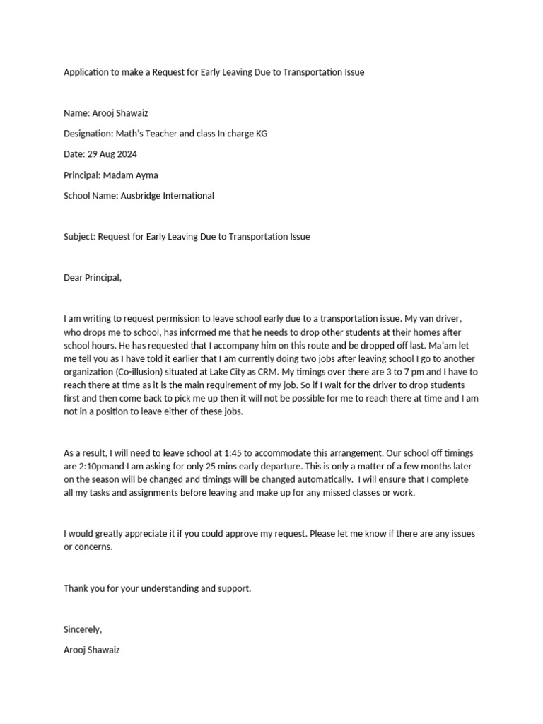 Application To The Principal | PDF