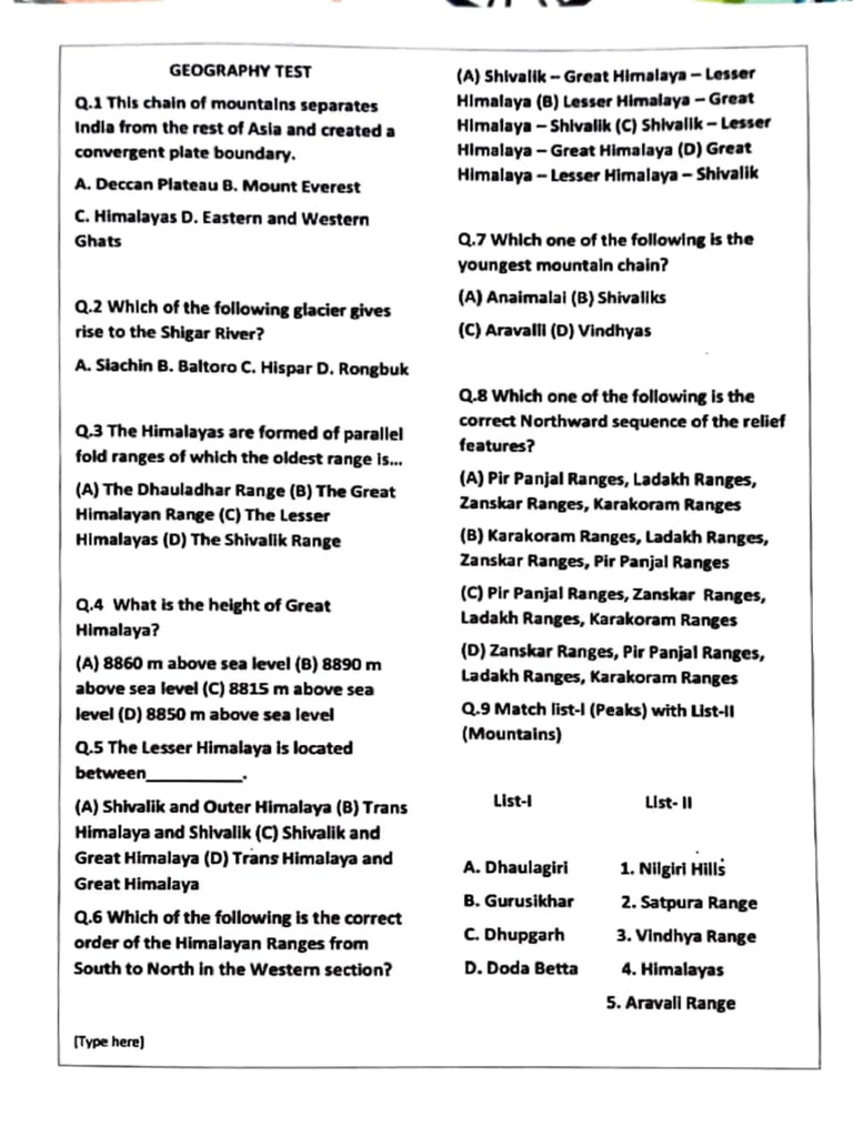 Geography Test (Mountains) | PDF