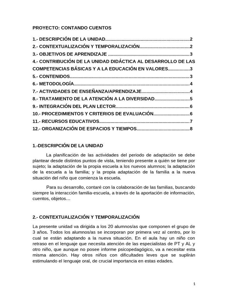 Proyecto Didáctico: Contando Cuentos | PDF | Aprendizaje | Crecimiento ...