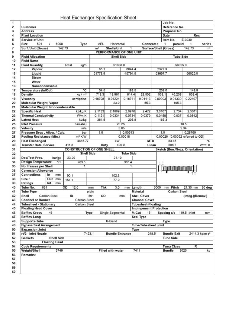Heat Exchanger Specification Sheet | PDF