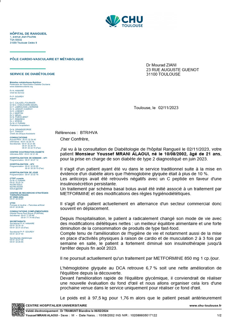 CR Ou Fiche de Consultation Ou de Visite MRANI ALAOUI YOUSSEF | PDF