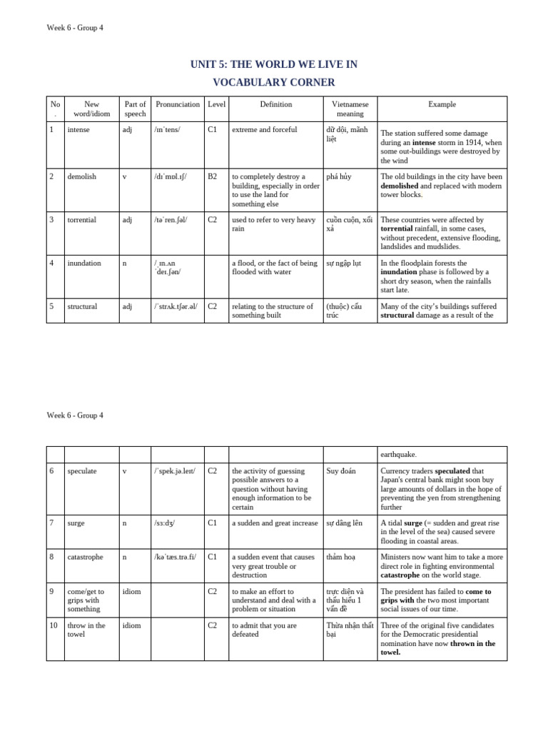 Vocabulary Corner Unit 5 | PDF