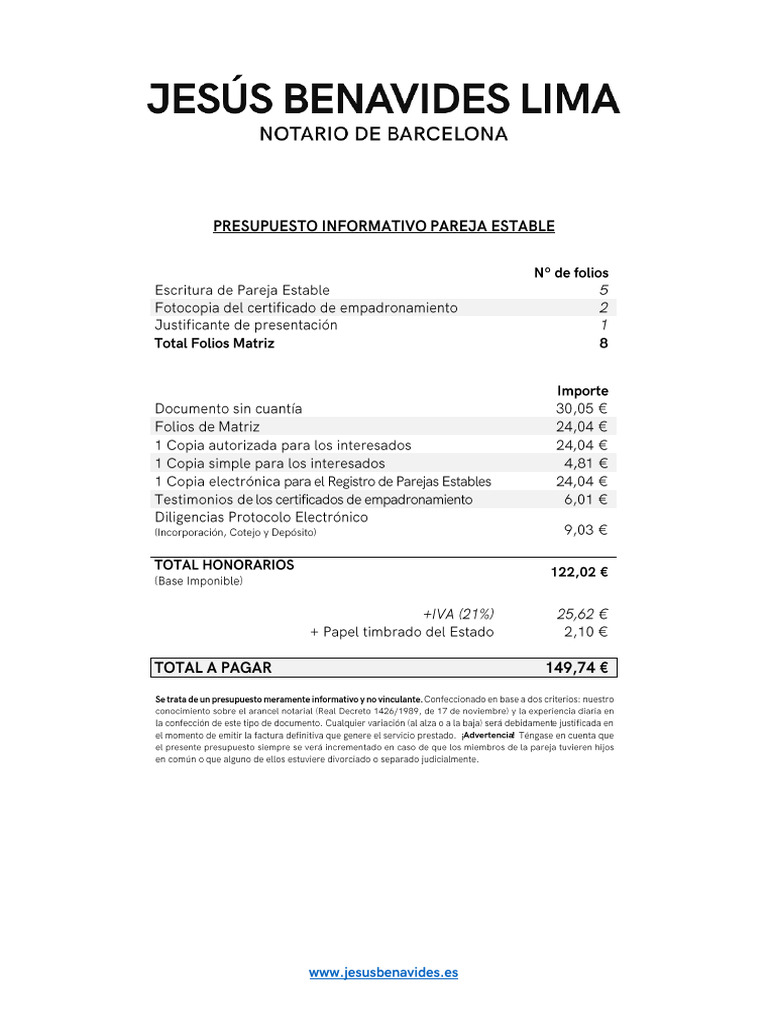 Presupuesto - Pareja Estable - JBL | PDF