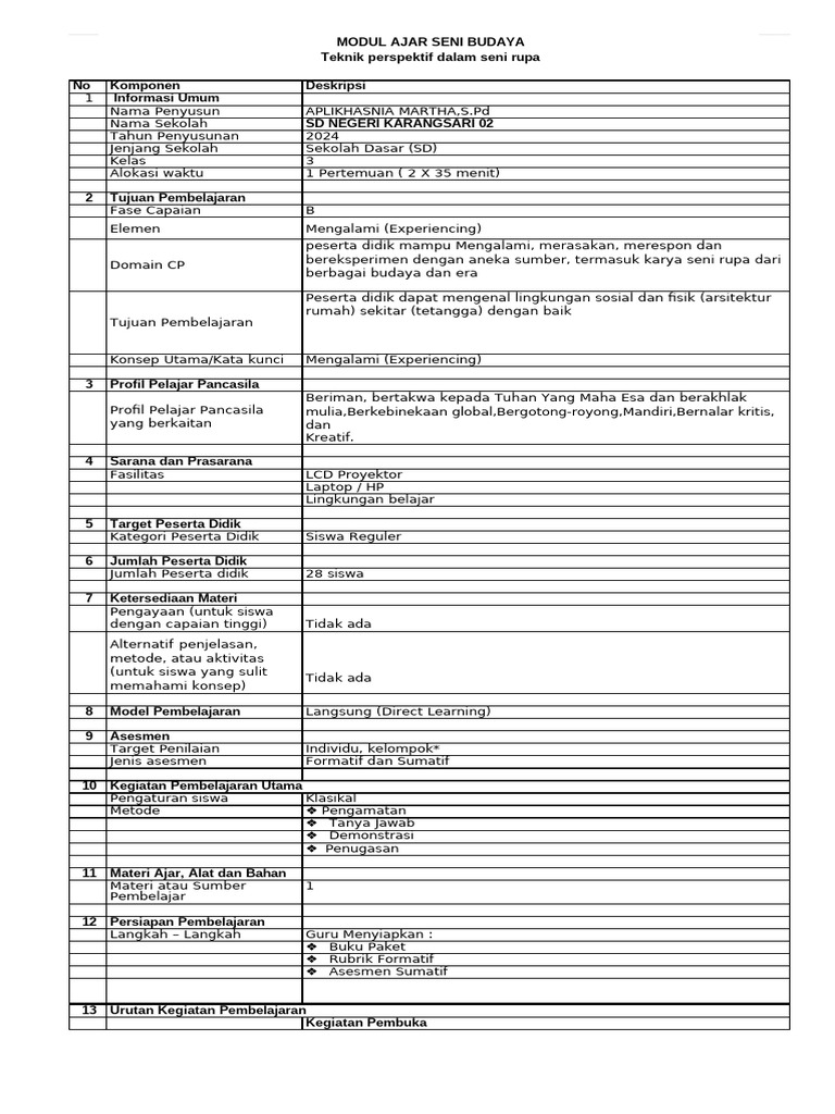 Modul Ajar SBDP Kelas 3 | PDF