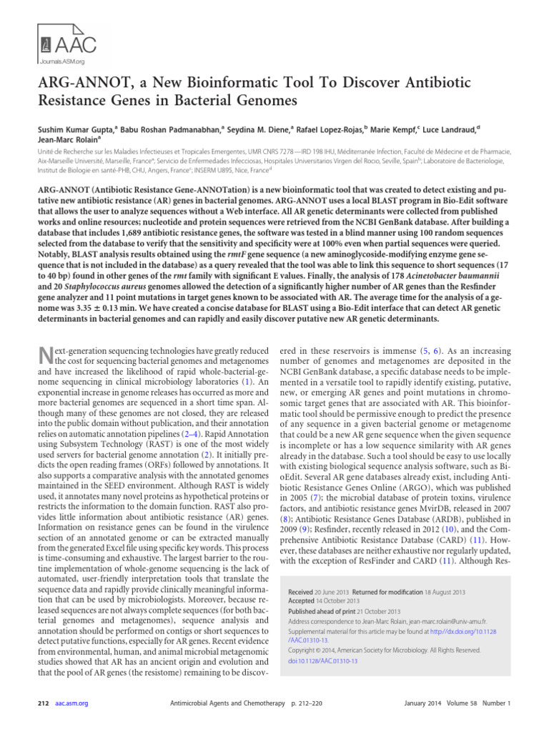 Arg Annot A New Bioinformatic Tool To Discover Ant Pdf