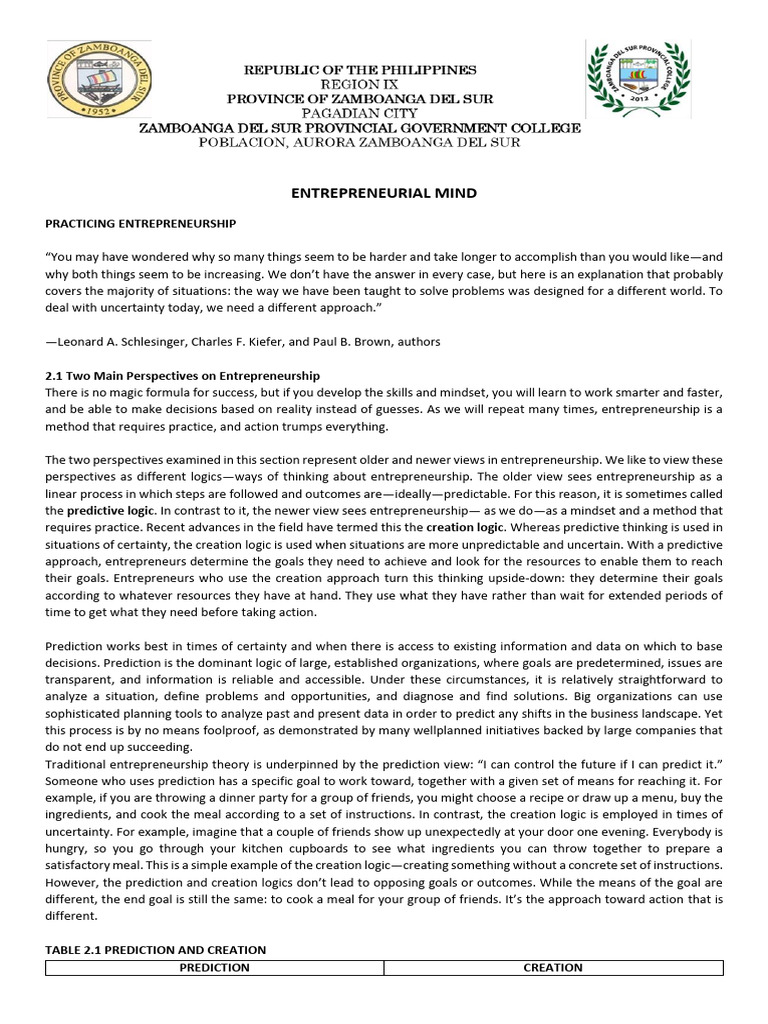 Entrep Mind Module 2 | PDF