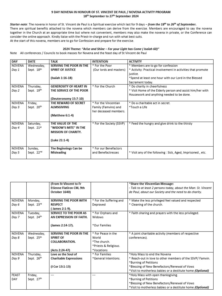 Novena in Honor of SVP Program 2024 | PDF