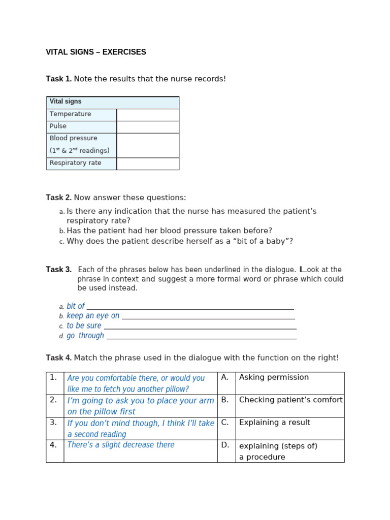 Vital Signs - Exercise | PDF