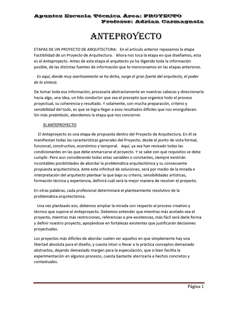 Etapas de Un Proyecto 3 ANTEPROYECTO | PDF